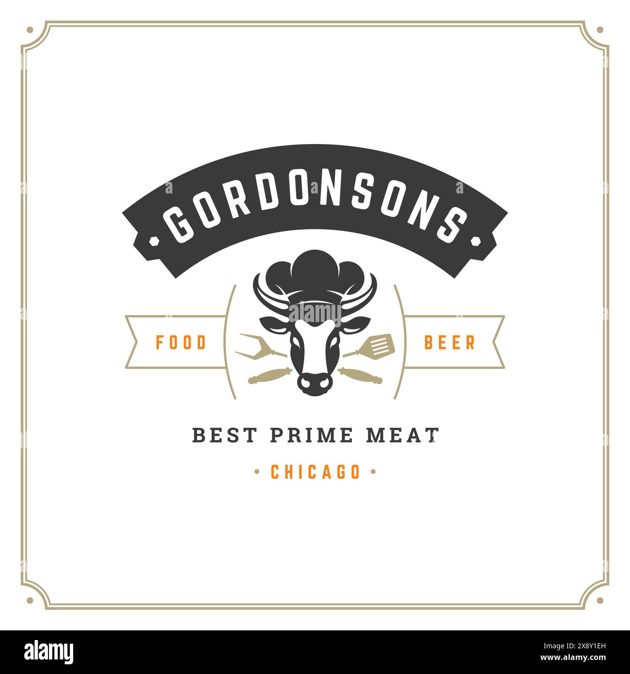 Grill restaurant logo vector illustration. Barbecue steak house menu ...