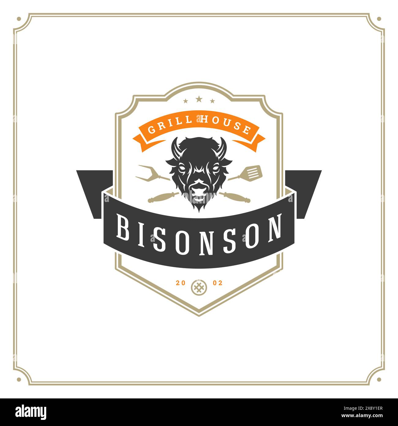 Grill restaurant logo vector illustration. Barbecue steak house menu ...
