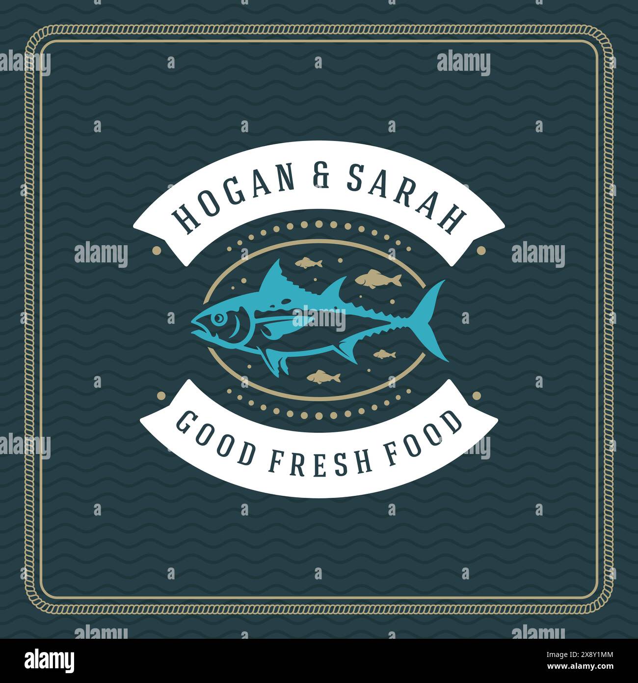 Seafood restaurant logo vector illustration. Market emblem, fish ...