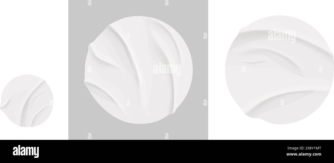 Glued circle paper wrinkled effect sticker, empty frame, badge mockup ...