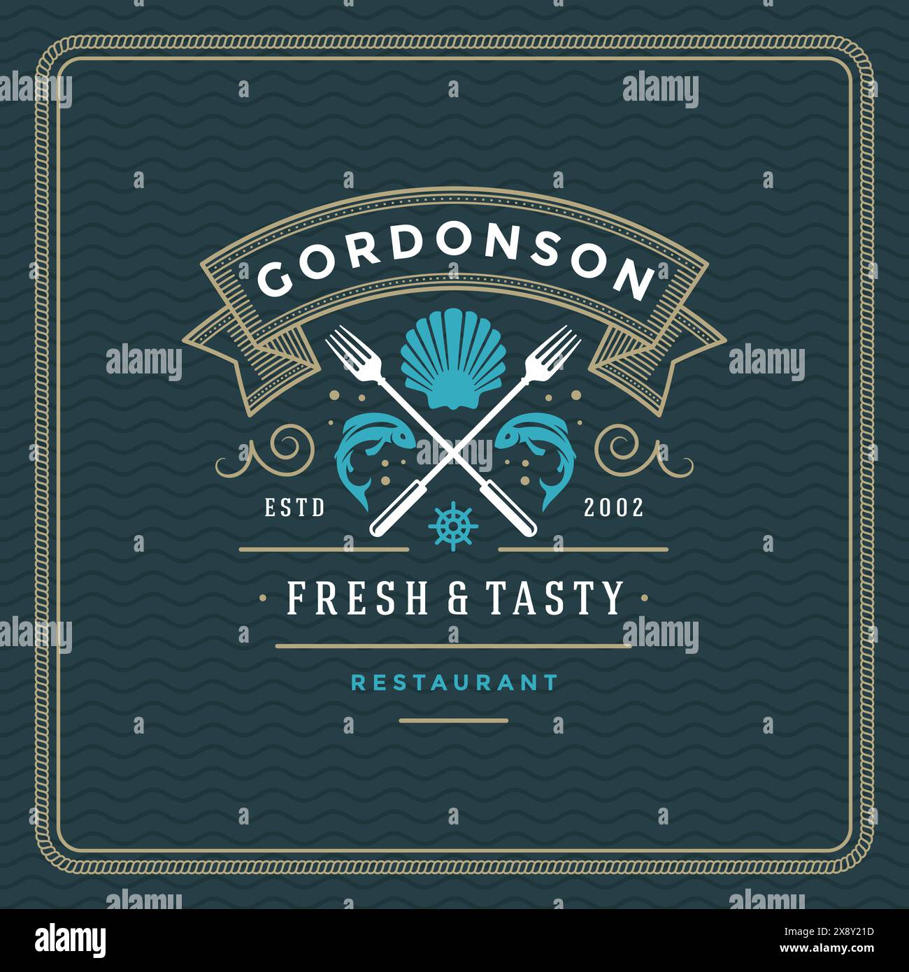 Seafood restaurant logo vector illustration. Market emblem, fish ...