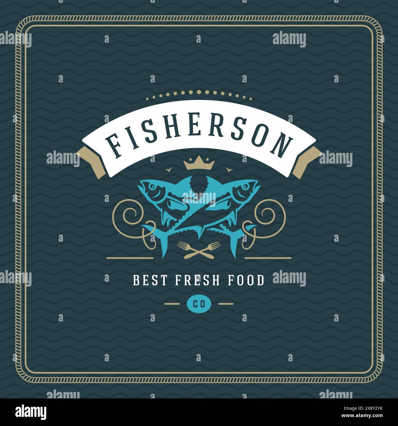 Seafood restaurant logo vector illustration. Market emblem, fish ...