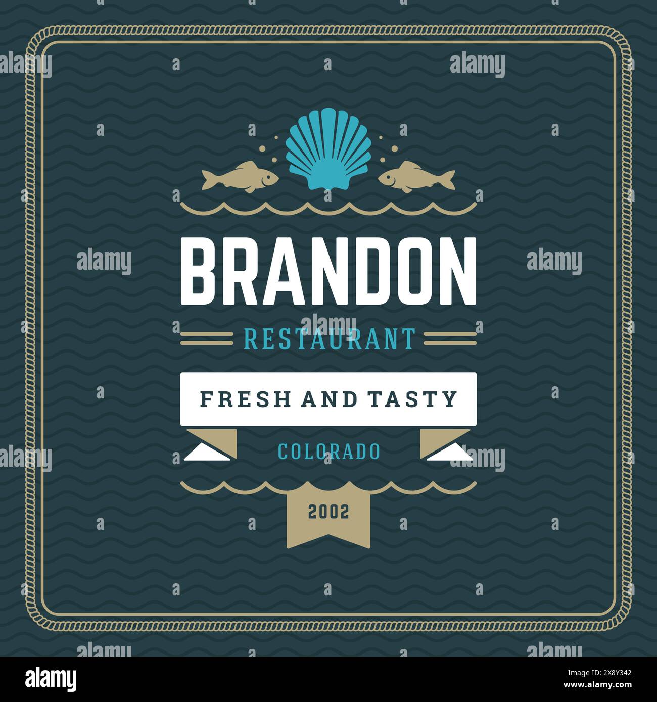 Seafood restaurant logo vector illustration. Market emblem, shell ...