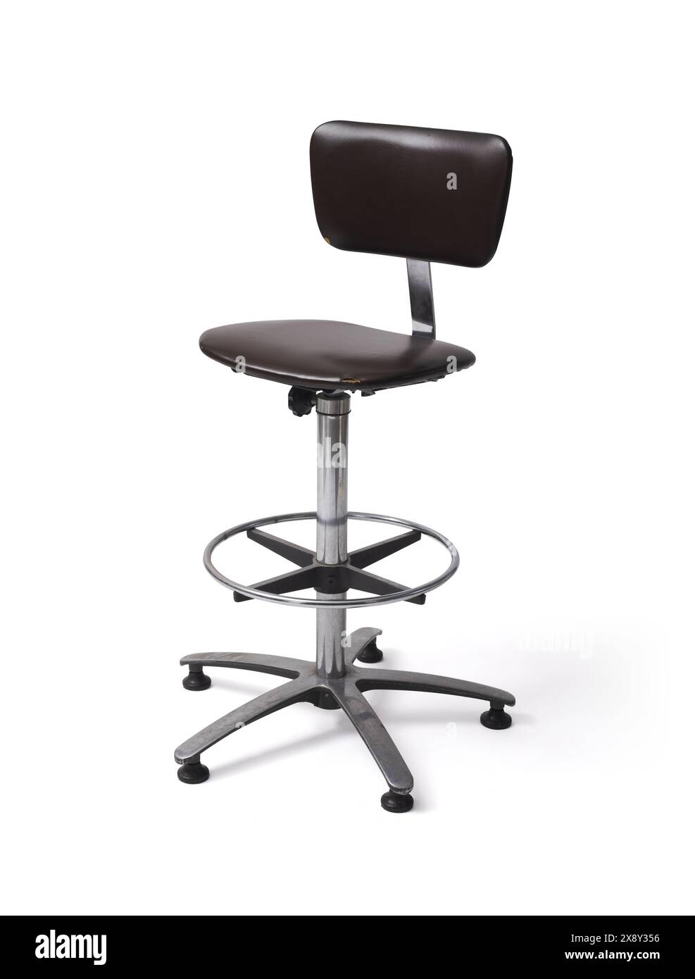Comfortable office stool with backrest and footrest, isolated on white ...