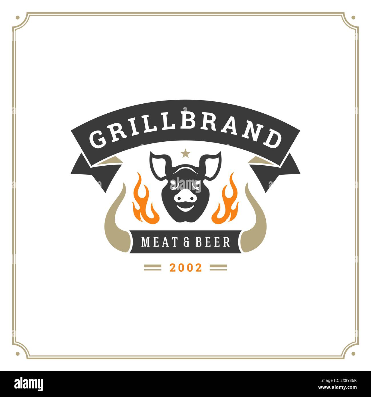 Grill restaurant logo vector illustration. Barbecue steak house menu ...