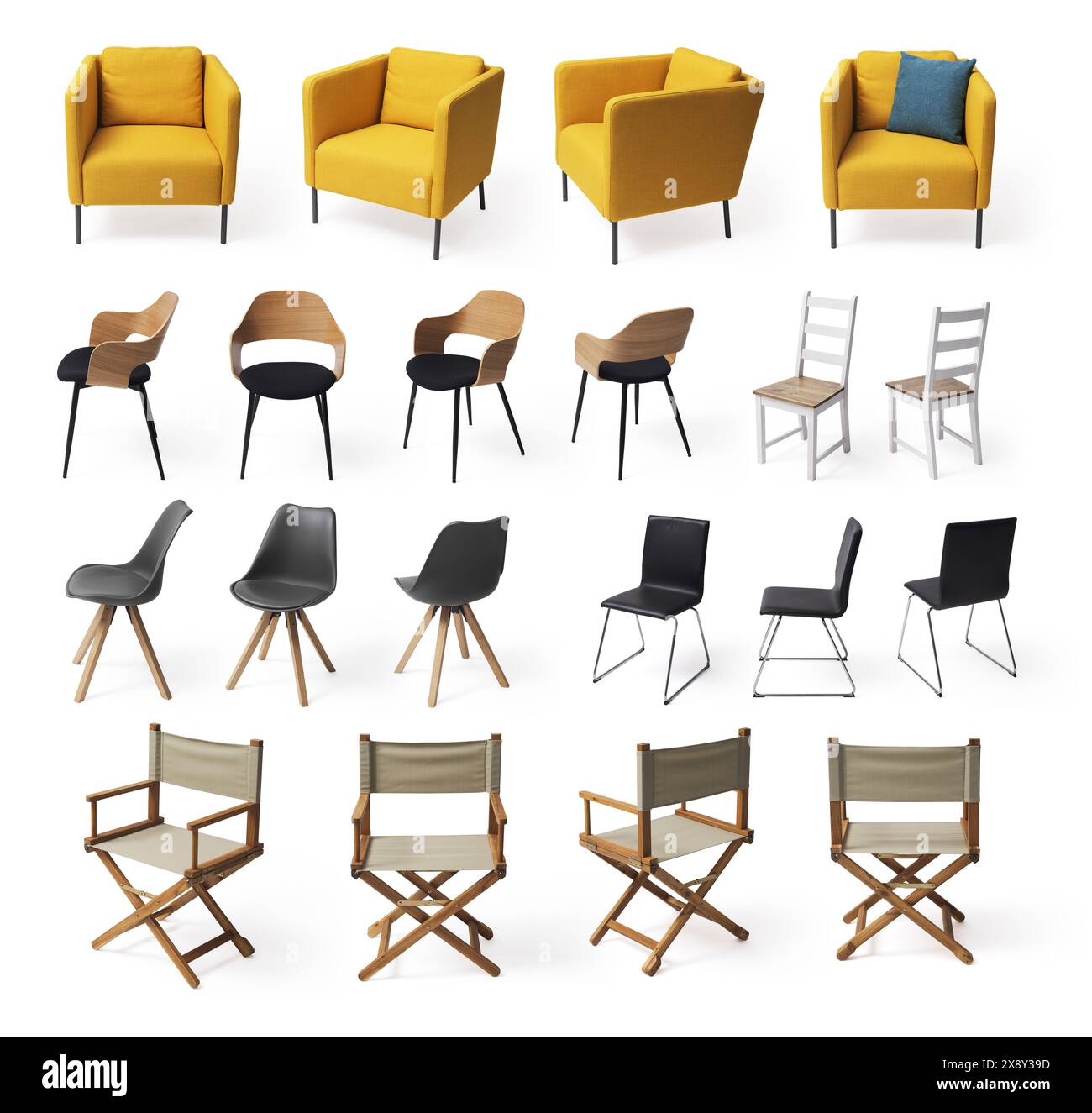 Collection of modern chairs and armchairs, same seat from different ...