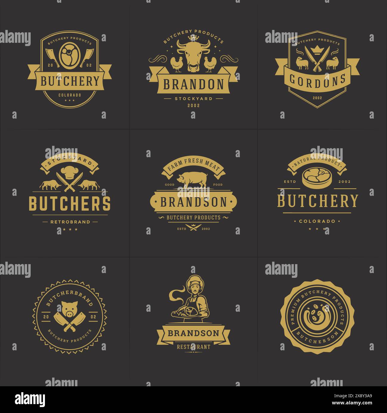 Butcher shop logos set vector illustration good for farm or restaurant ...
