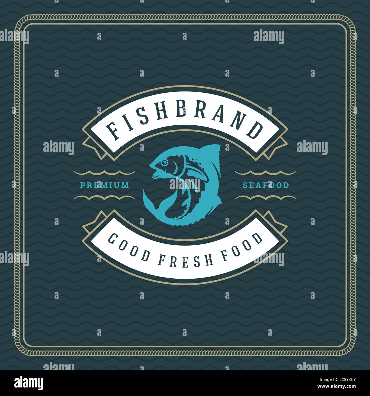 Seafood restaurant logo vector illustration. Market emblem, tuna fish ...