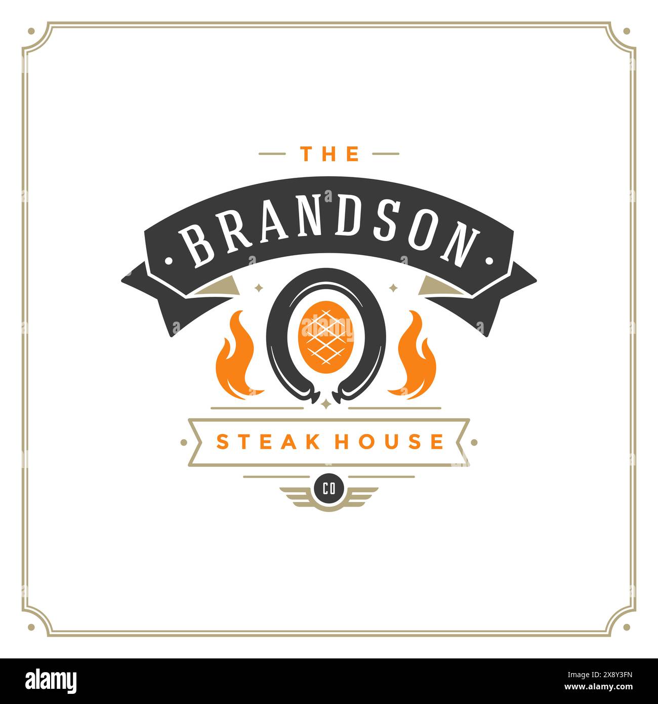 Grill restaurant logo design vector illustration. Barbecue steak house ...