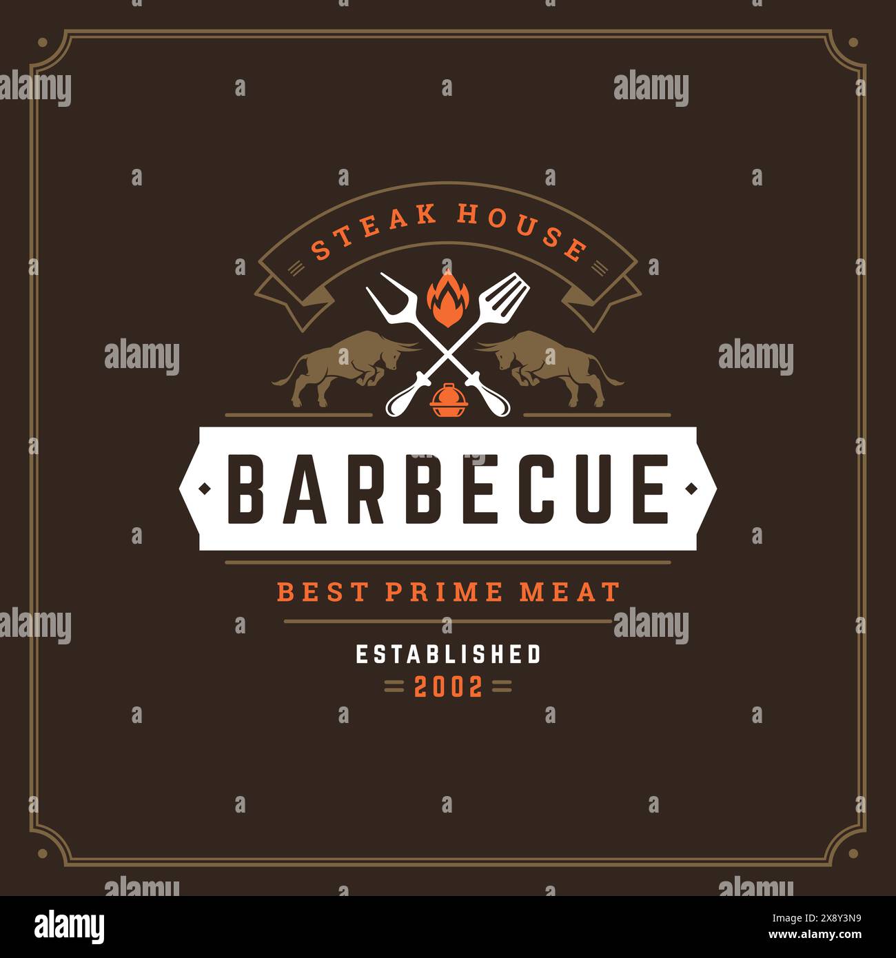Grill restaurant logo vector illustration. Barbecue steak house menu ...