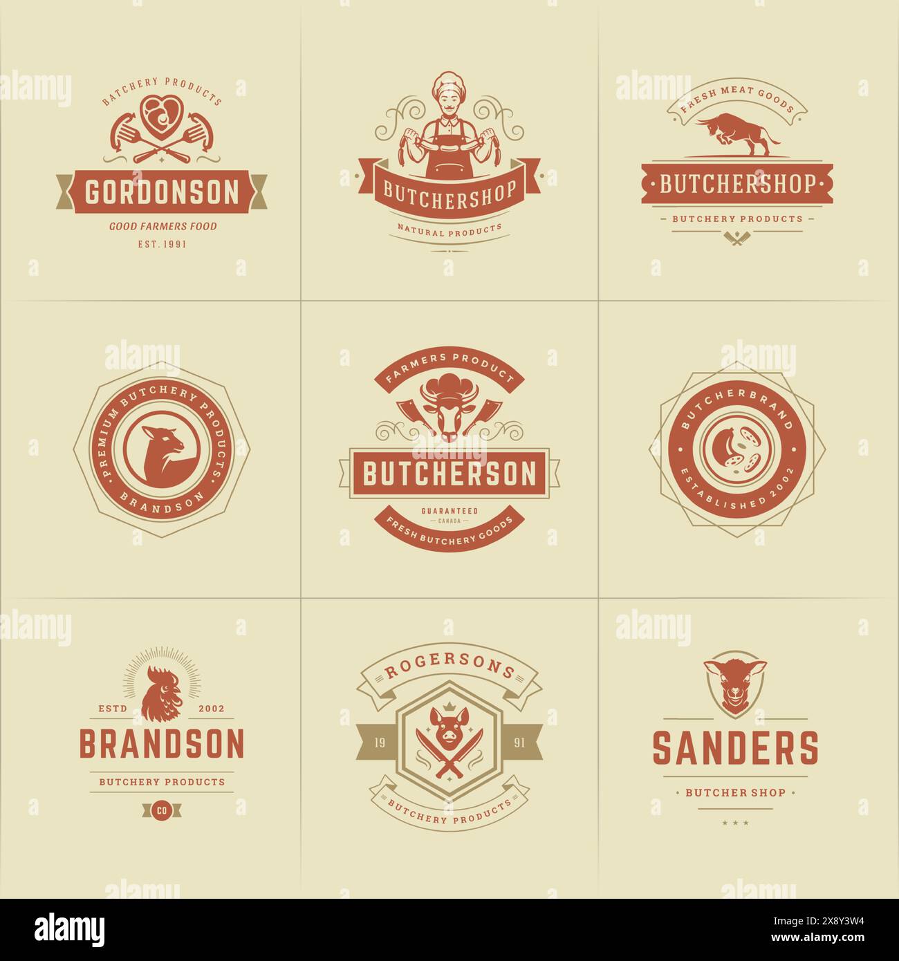 Butcher shop logos set vector illustration good for farm or restaurant ...