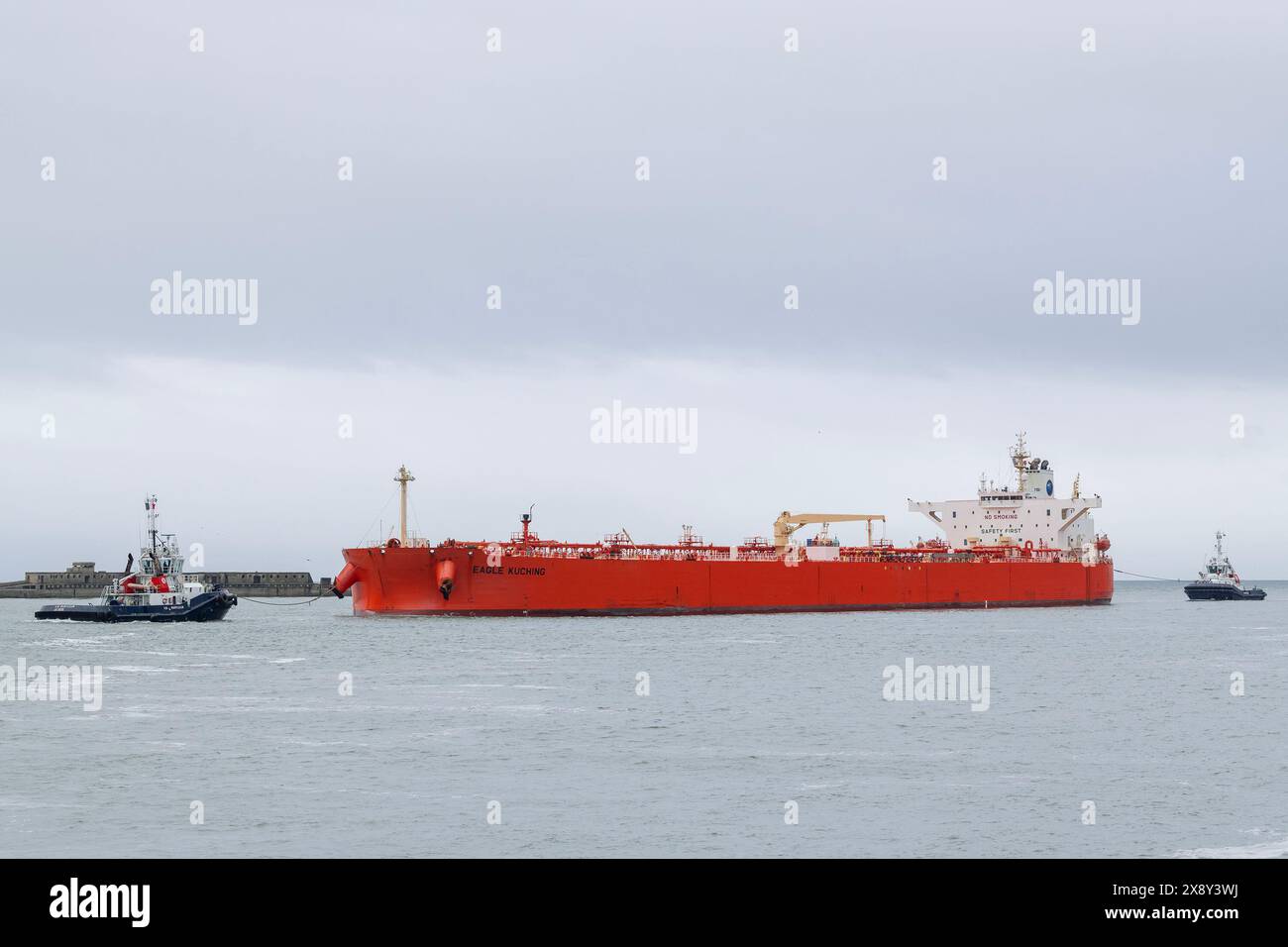 Le Havre, France - View on the oil tanker EAGLE KUCHING arriving port ...