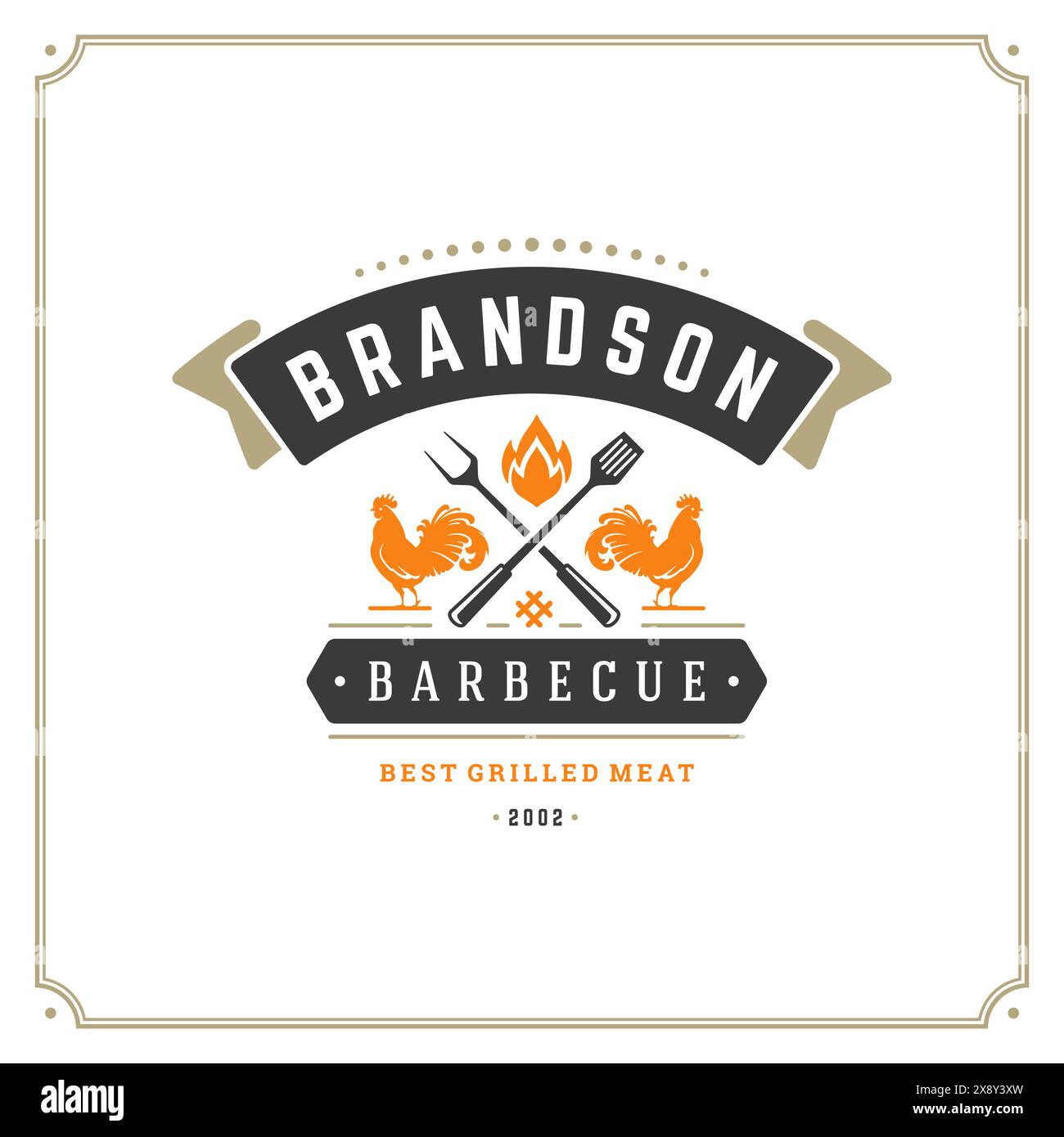 Grill restaurant logo vector illustration. Barbecue steak house menu ...