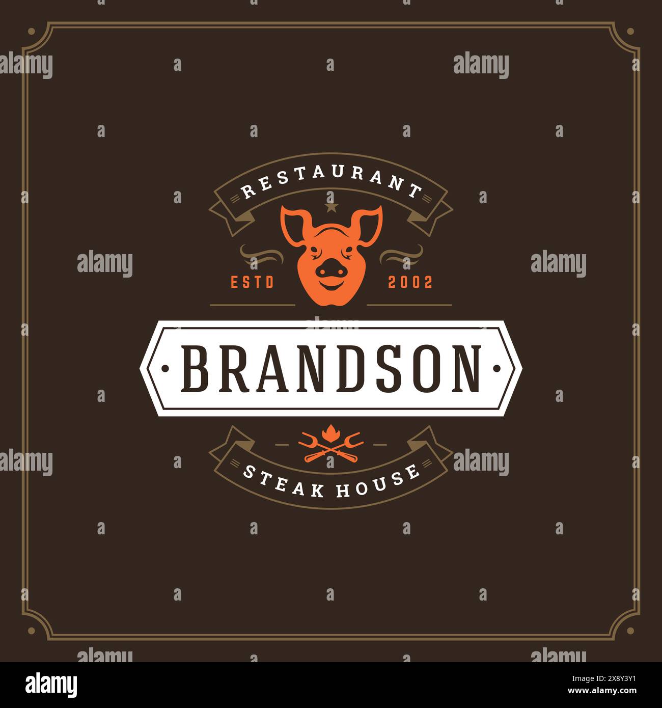 Grill restaurant logo vector illustration. Barbecue steak house menu ...