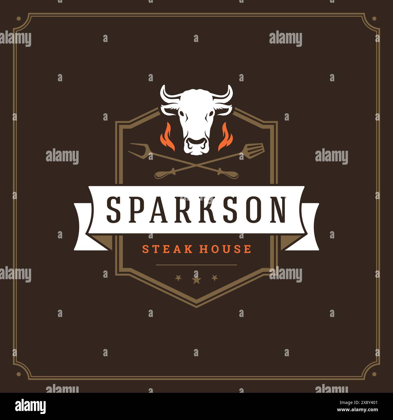 Grill restaurant logo vector illustration. Barbecue steak house menu ...