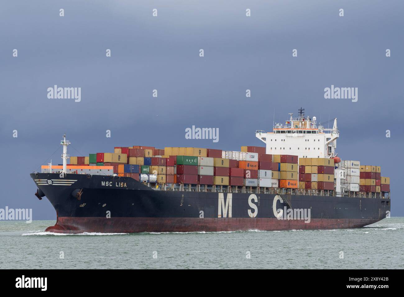 Le Havre, France - View on the container ship MSC LISA arriving port of ...