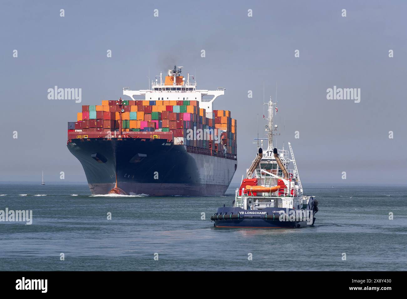 Le Havre, France - View on the harbour tug VB LONGCHAMP proceeding ...