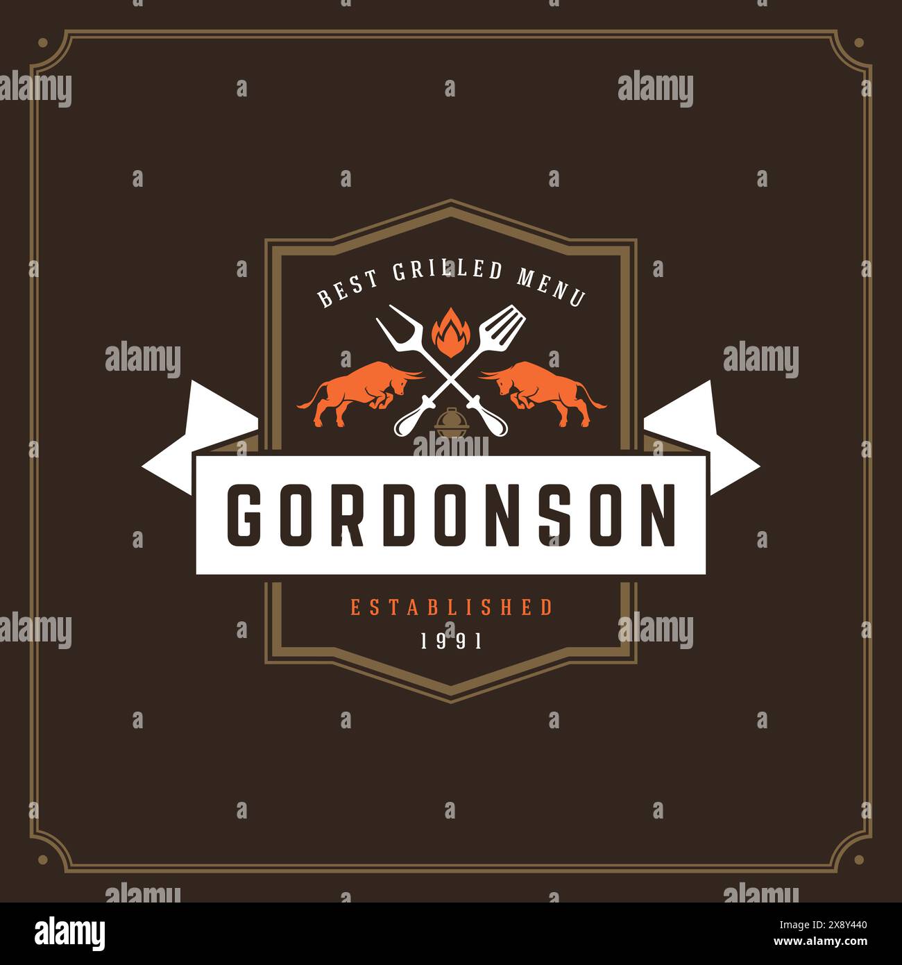 Grill restaurant logo vector illustration. Barbecue steak house menu ...