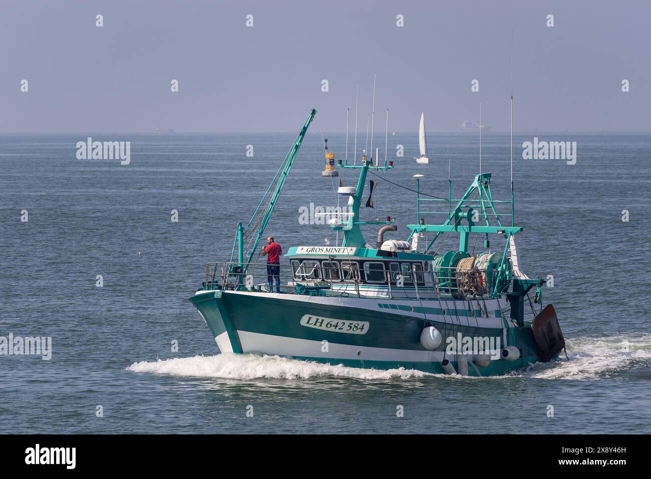 Le Havre, France - View on the fishing vessel GROS MINET navigate in ...