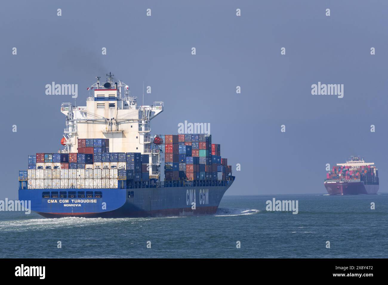 Le Havre, France - View on the container Ship CMA CGM TURQUOISE and ... Le Havre, France - View on the container Ship CMA CGM TURQUOISE and ...