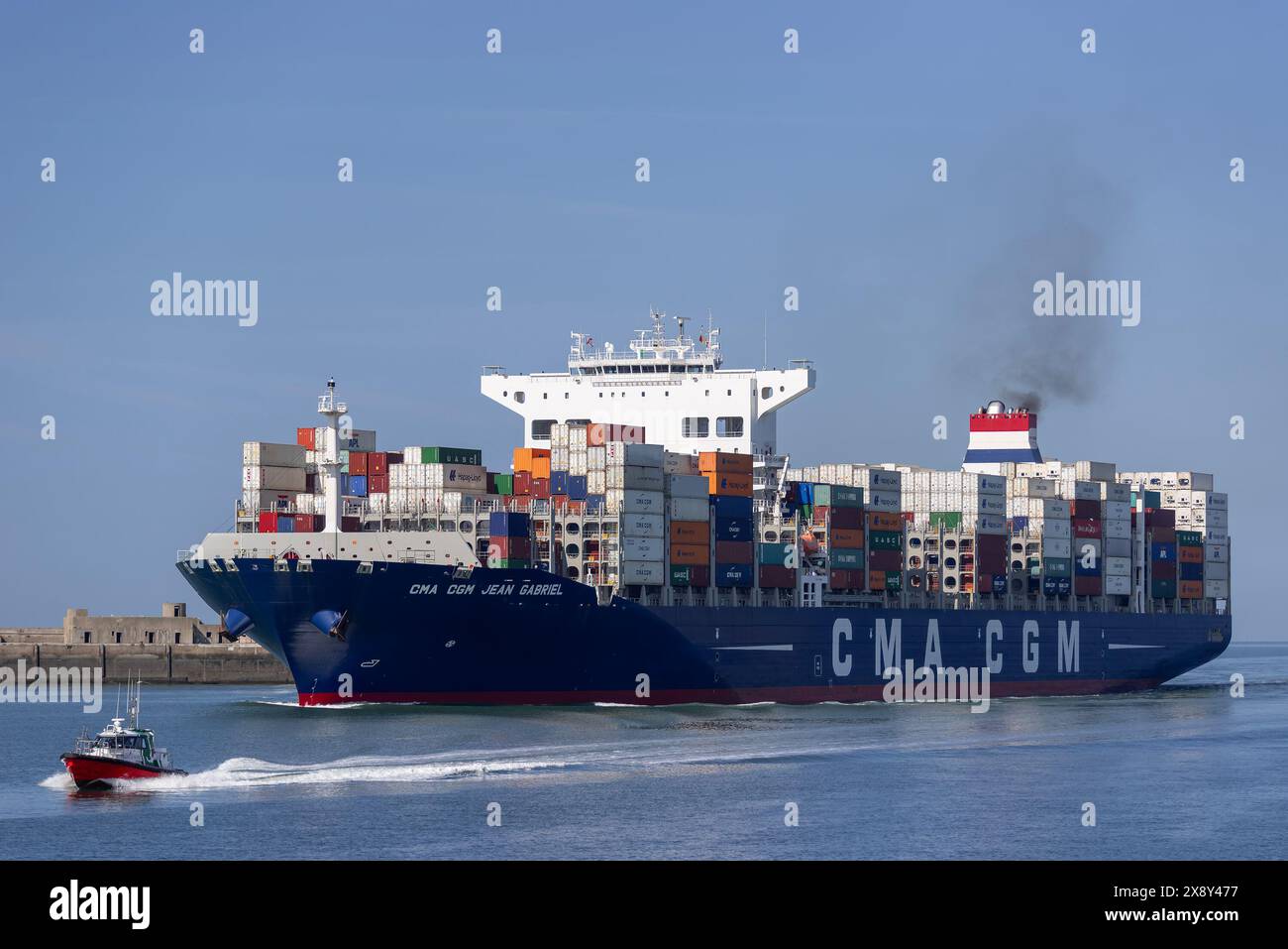 Le Havre, France - Container Ship CMA CGM JEAN GABRIEL with pilot boat ...
