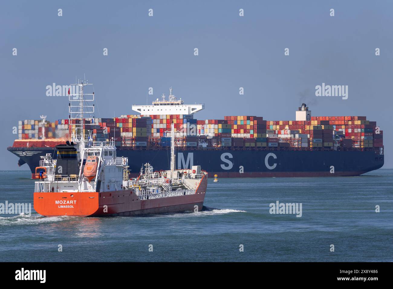 Le Havre, France - View on the chemical tanker MOZART departing and ...