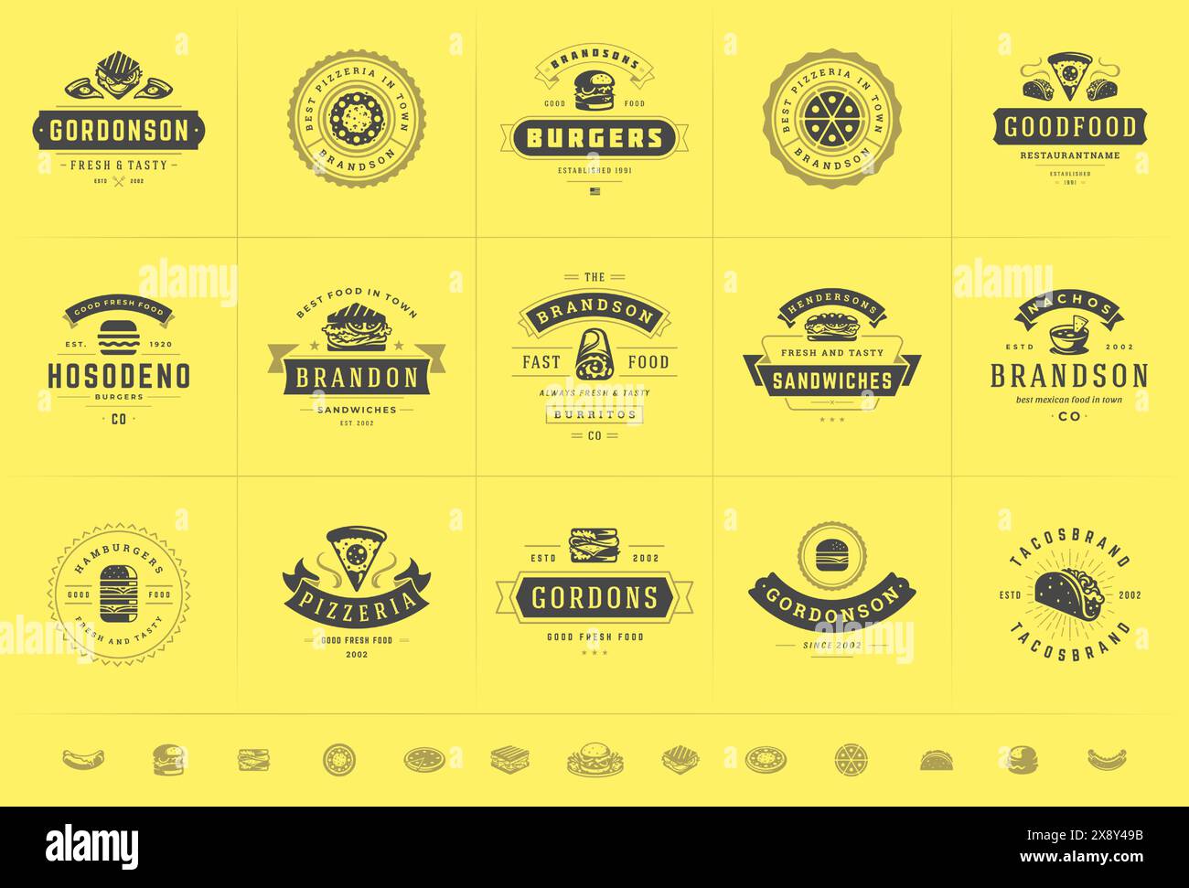 Fast food logos set vector illustration good for pizzeria or burger ...
