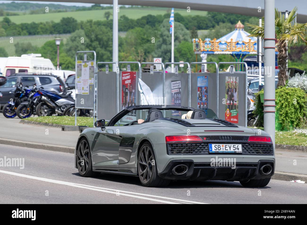Remich, Luxembourg - View on a grey Audi R8 Spyder V10 performance ...