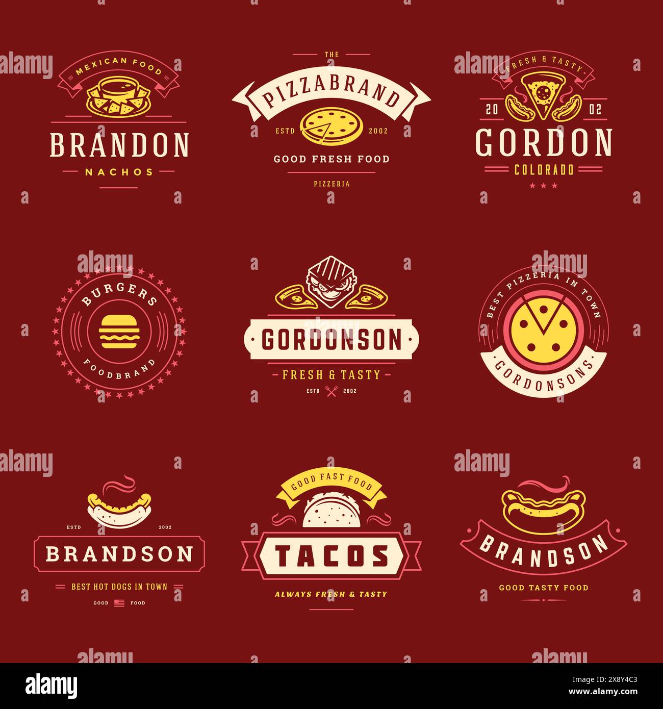 Fast food logos set vector illustration good for pizzeria or burger ...