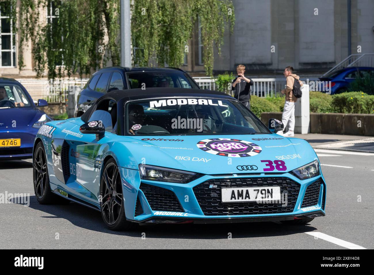 Luxembourg City, Luxembourg - View on a blue Audi R8 V10 Spyder ...