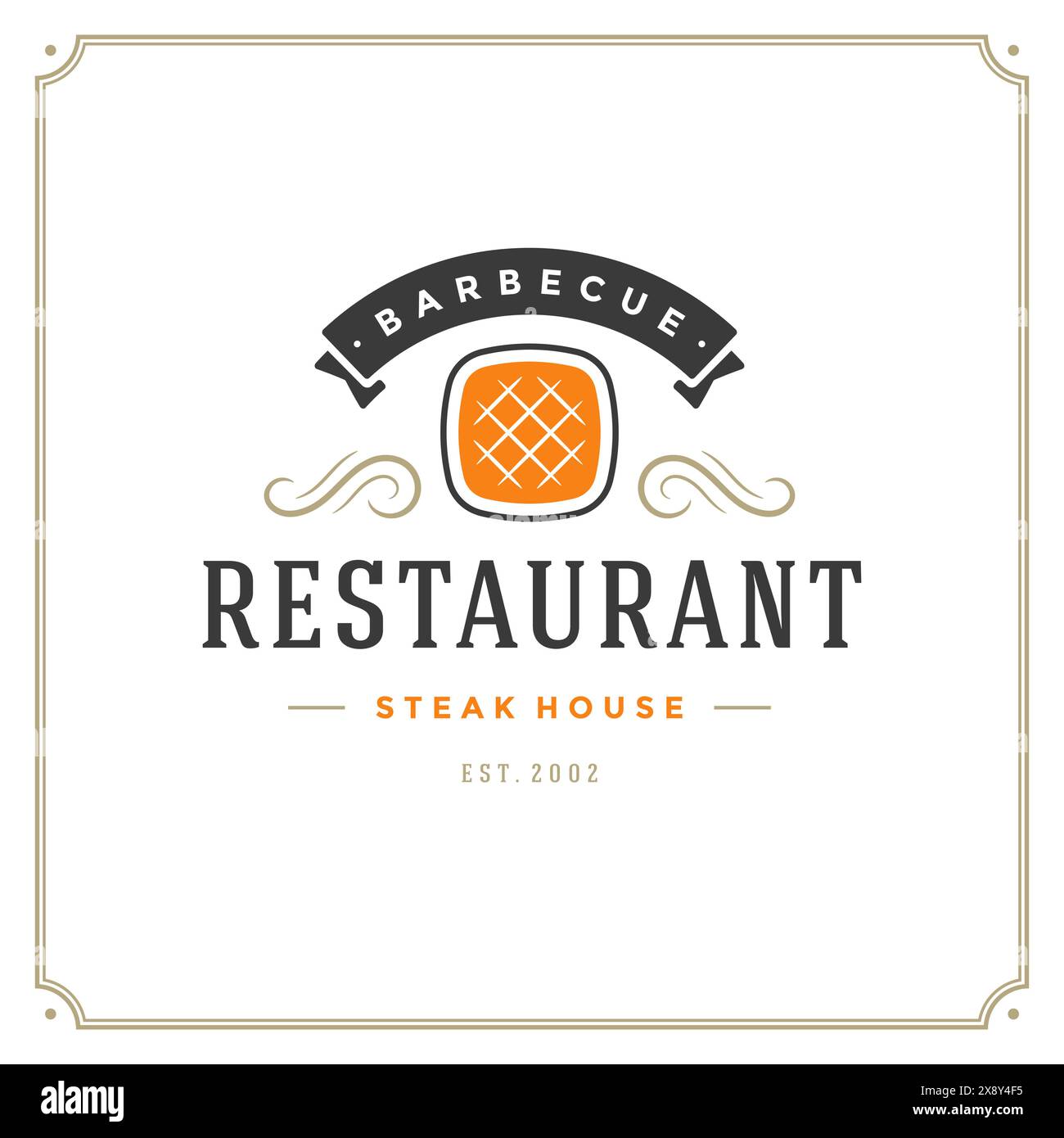 Grill restaurant logo vector illustration. Barbecue steak house menu ...