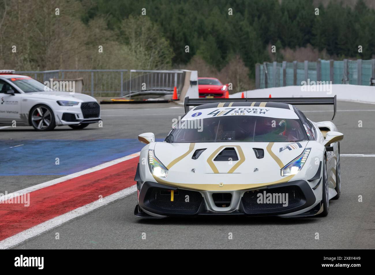 Spa-Francorchamps, Belgium - View on white Ferrari 488 Challenge Evo on ...