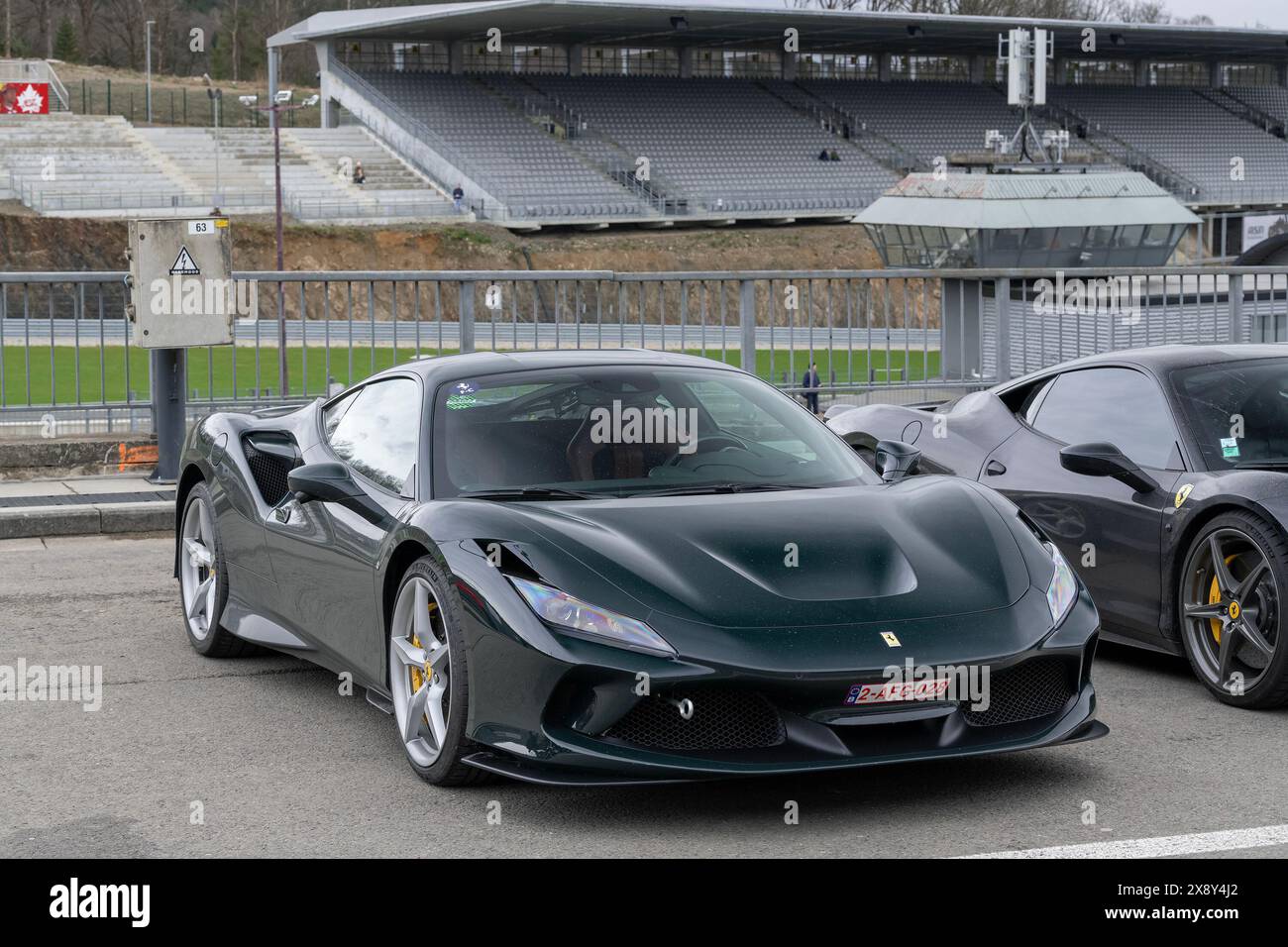 Spa-Francorchamps, Belgium - View on a green Ferrari F8 Tributo parked ...