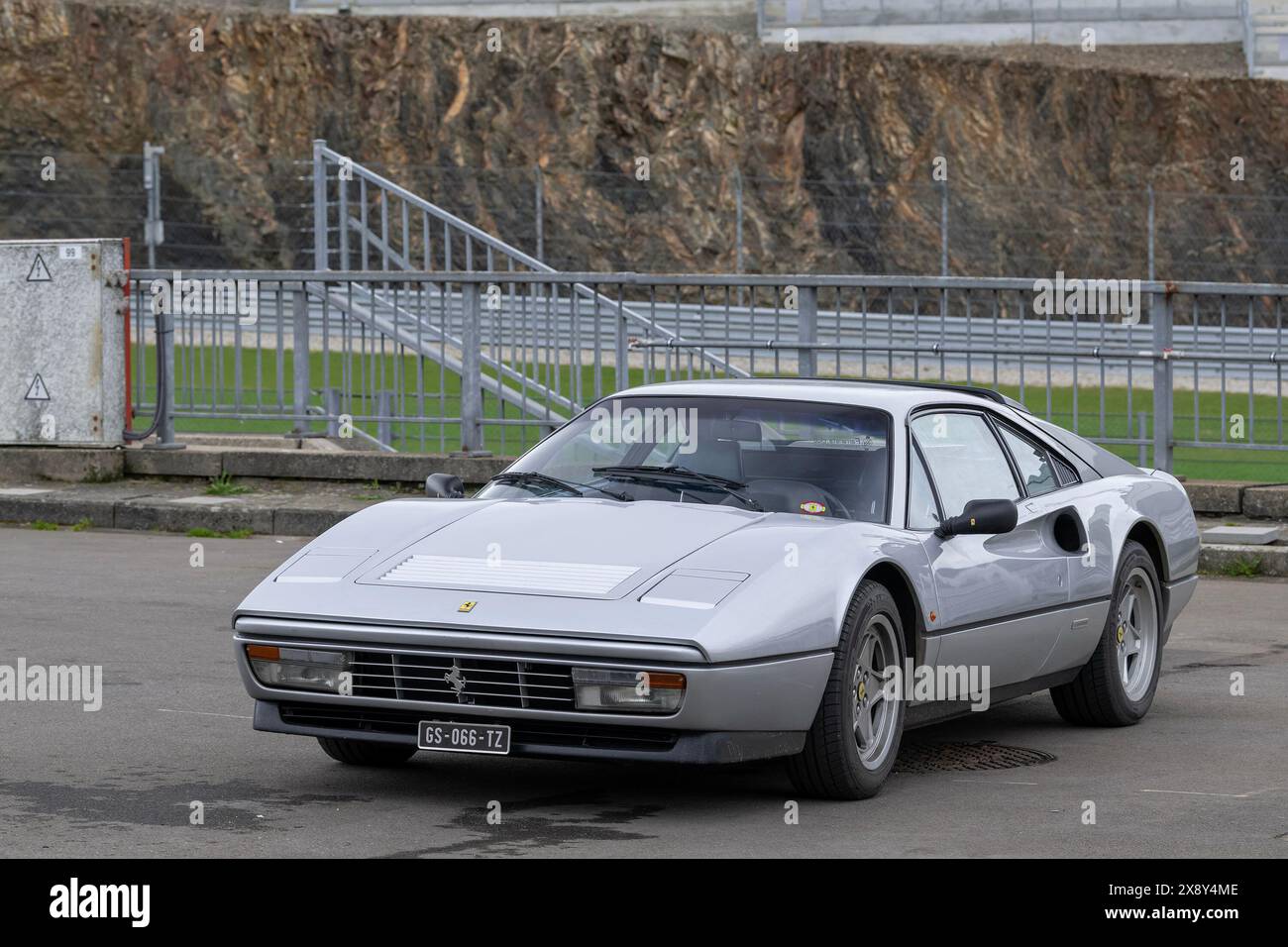Spa-Francorchamps, Belgium - View on a grey Ferrari 328 GTB parked on a ...