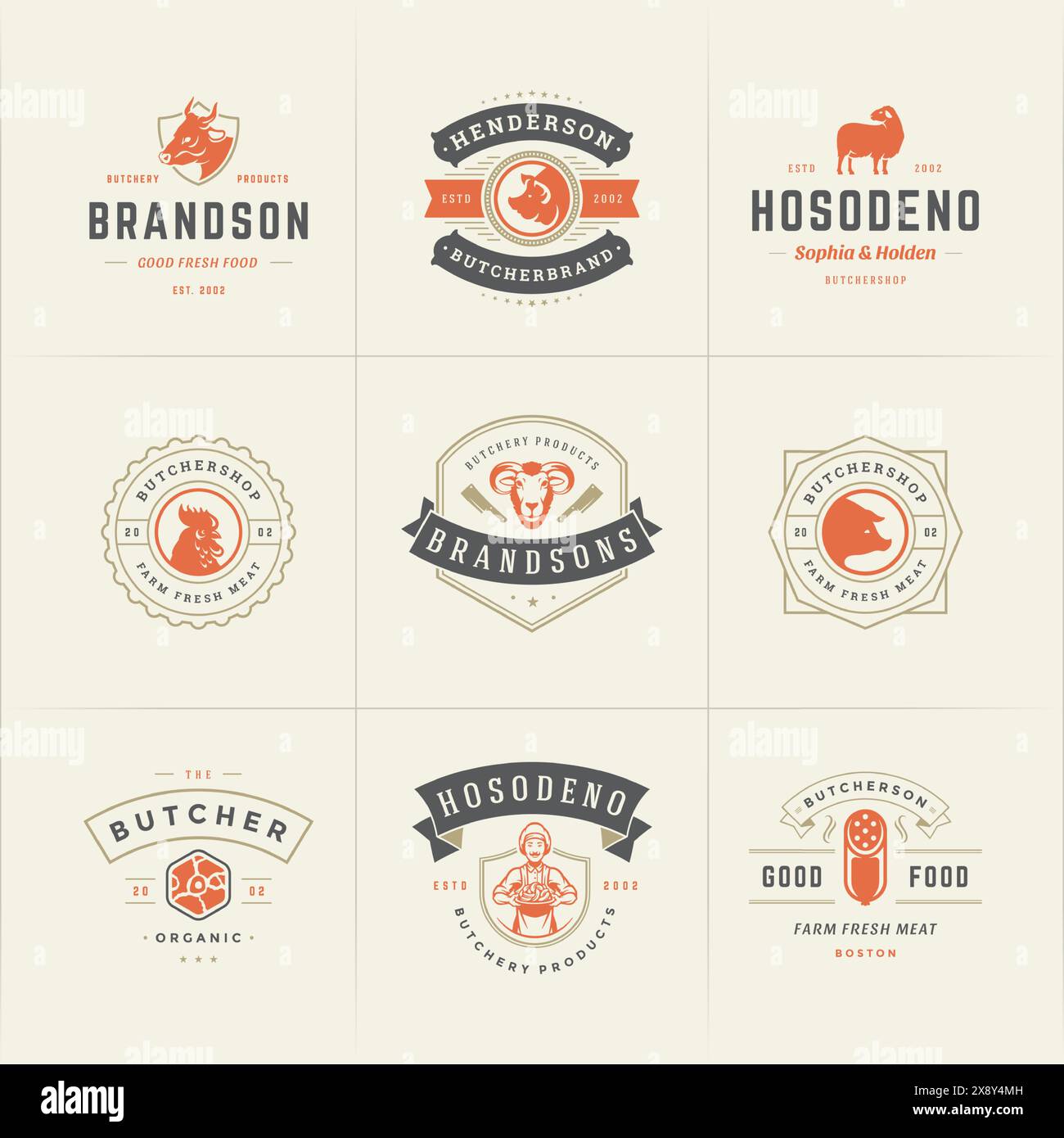 Butcher shop logos set vector illustration good for farm or restaurant ...
