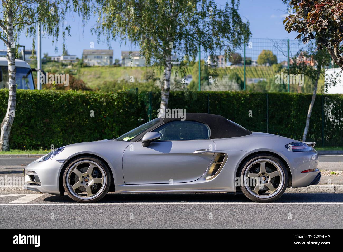 Remich, Luxembourg - View on a silver grey Porsche 718 Boxster 25 Years ...