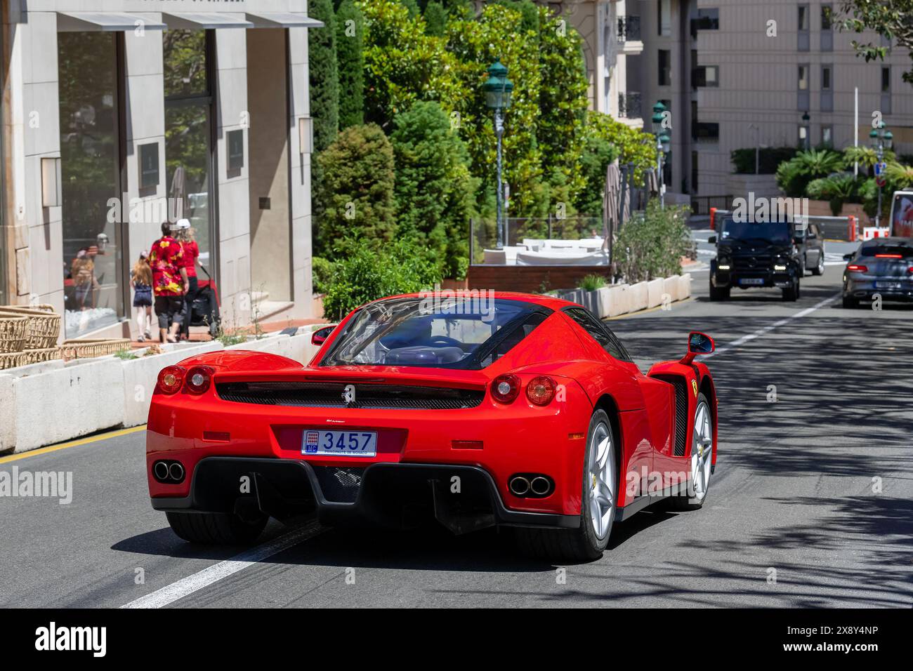 Monte Carlo, Monaco - View on a red Ferrari Enzo driving on a street ...