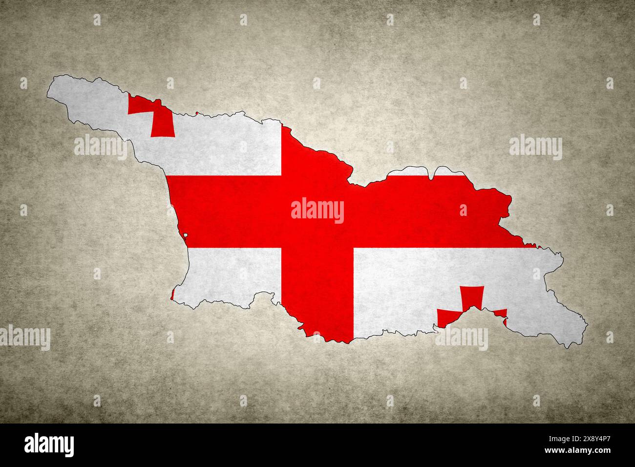 Grunge map of Georgia with its flag printed within its border on an old ...