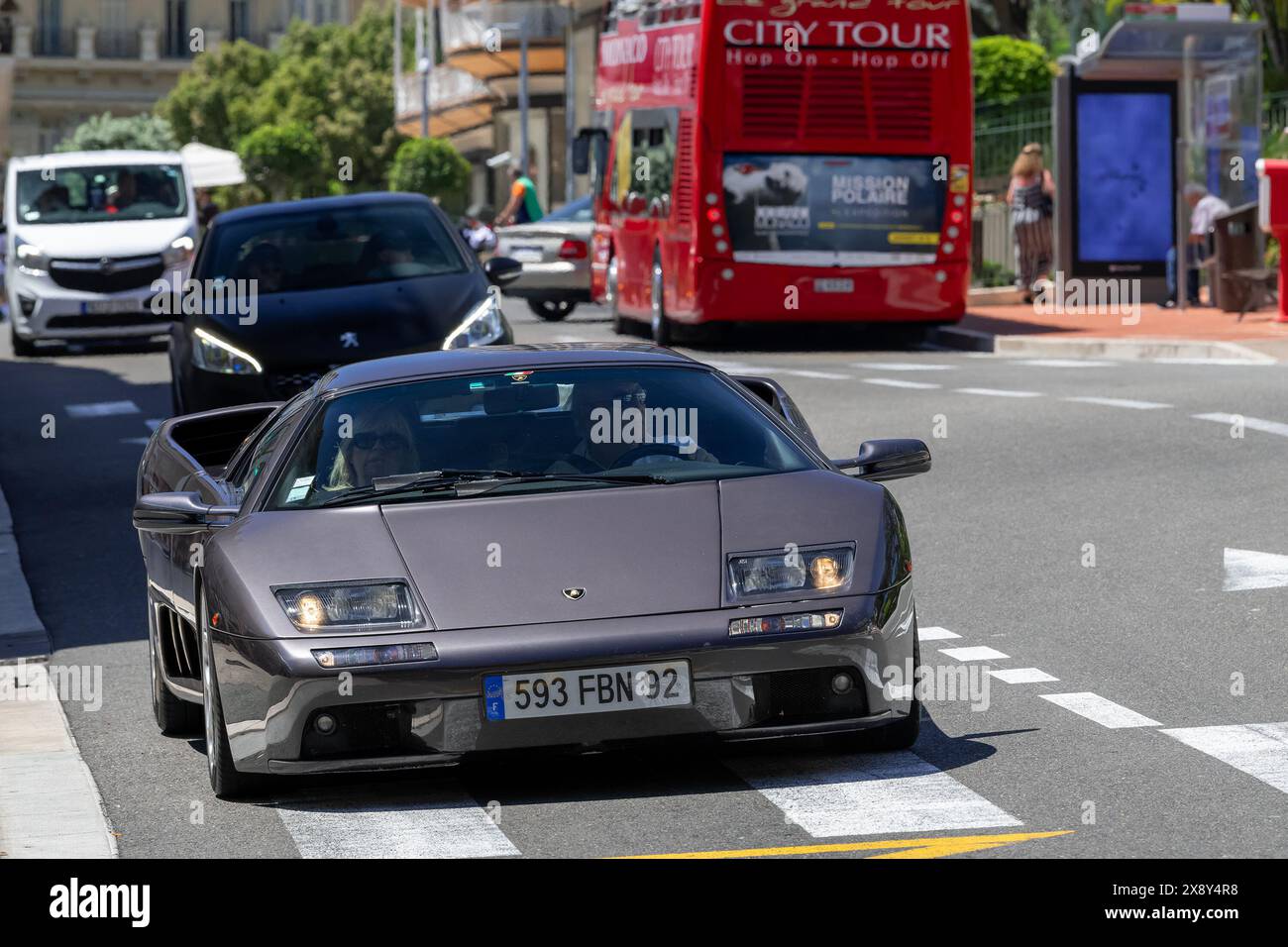 Monte Carlo, Monaco - View on a grey Lamborghini Diablo VT Roadster ...