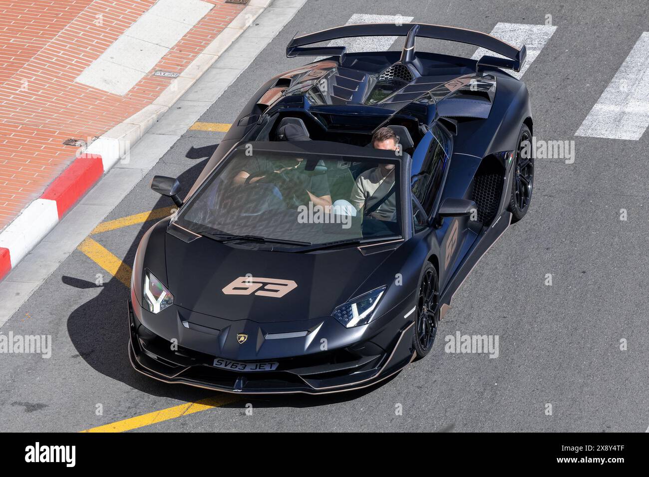 Monte Carlo, Monaco - View on a matte black Lamborghini Aventador SVJ ...