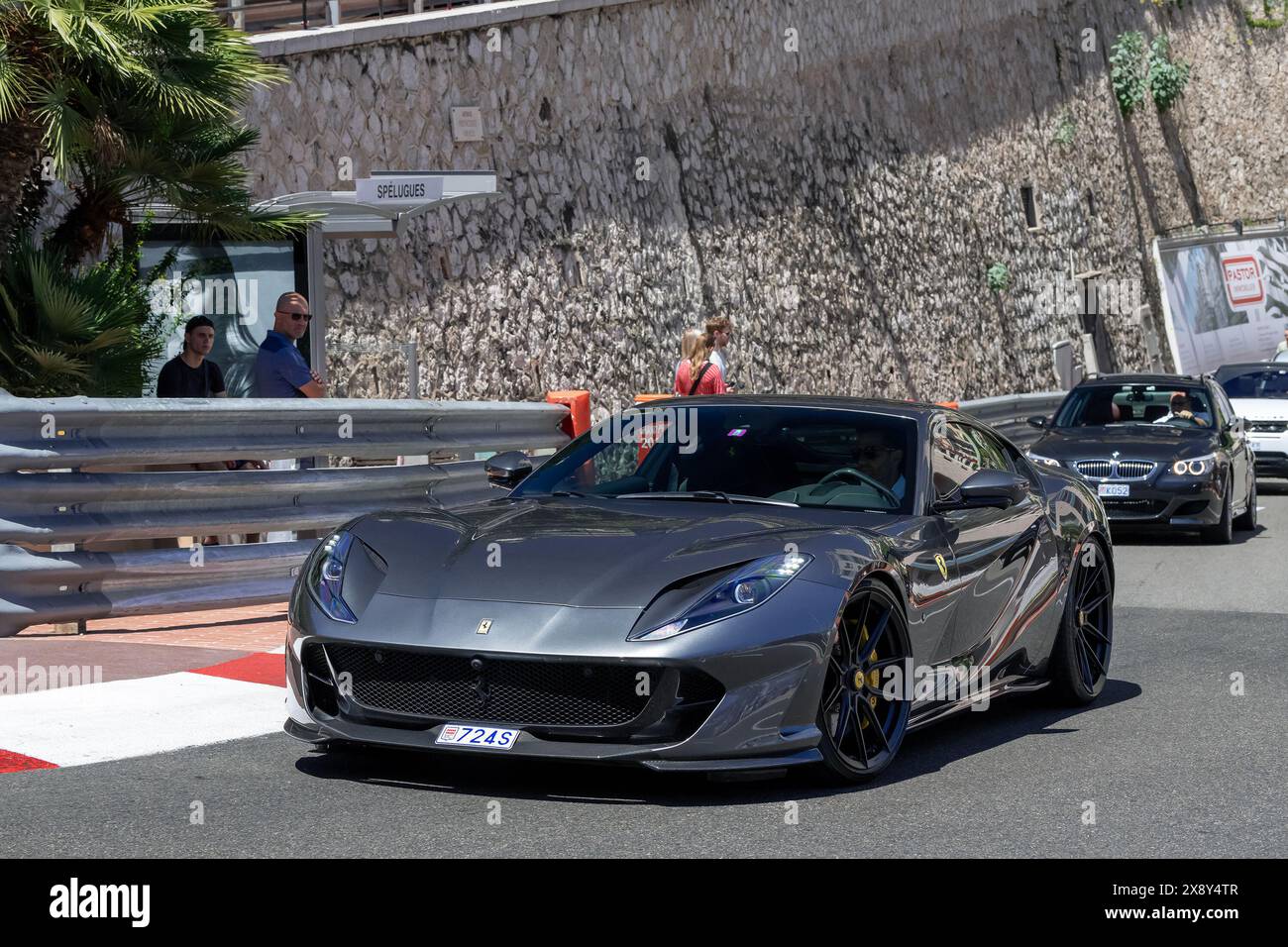 Monte Carlo, Monaco - View on a grey Ferrari 812 Superfast driving on ...