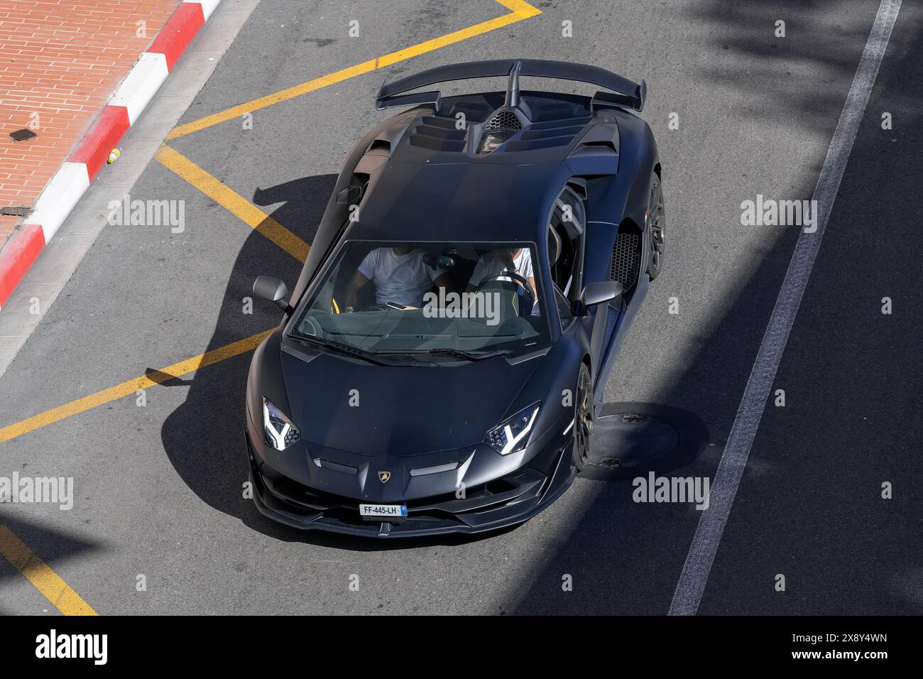 Monte Carlo, Monaco - View on a matte black Lamborghini Aventador SVJ ...