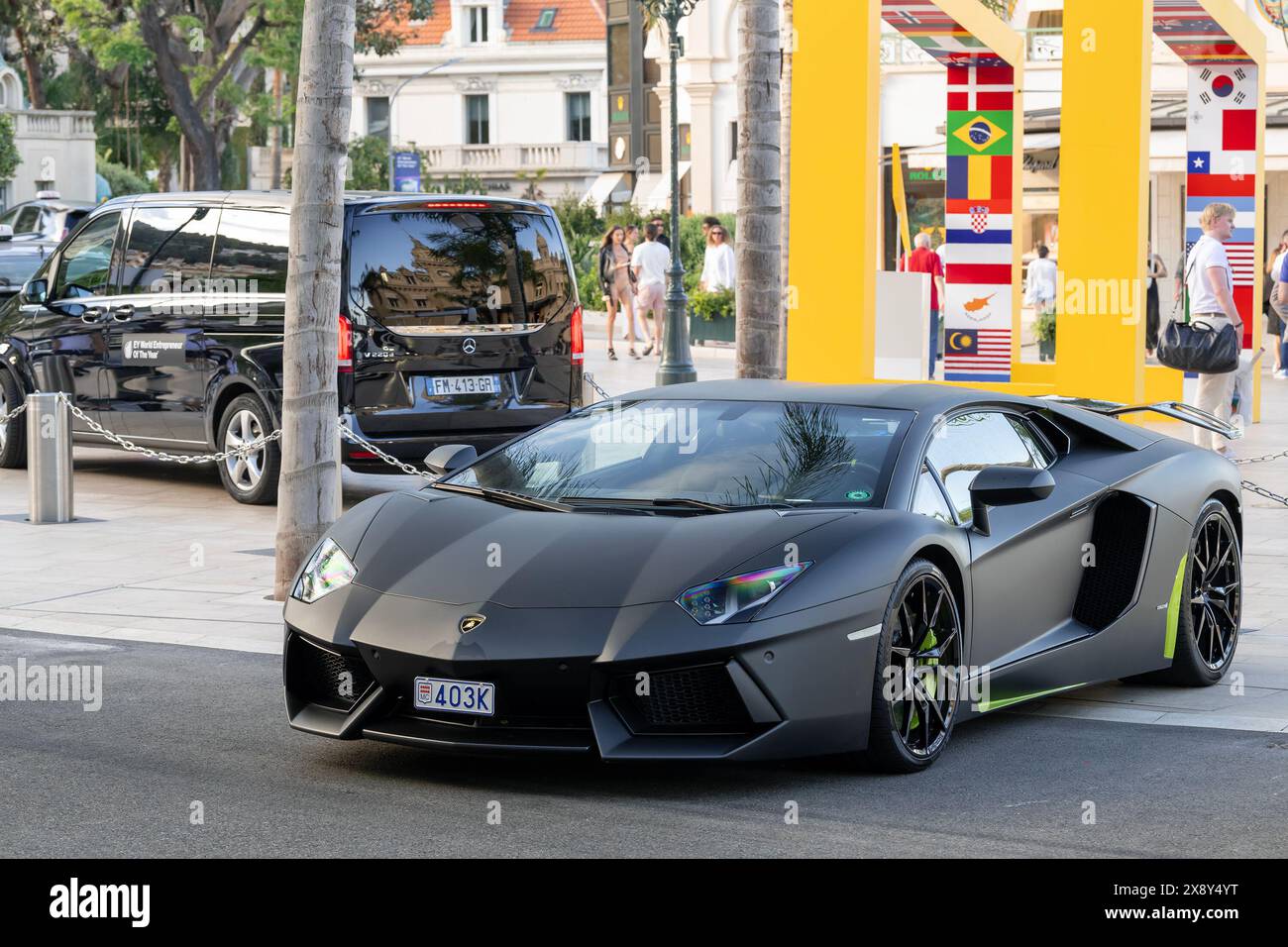 Monaco, Monaco - View on a matte black Lamborghini Aventador LP700-4 ...