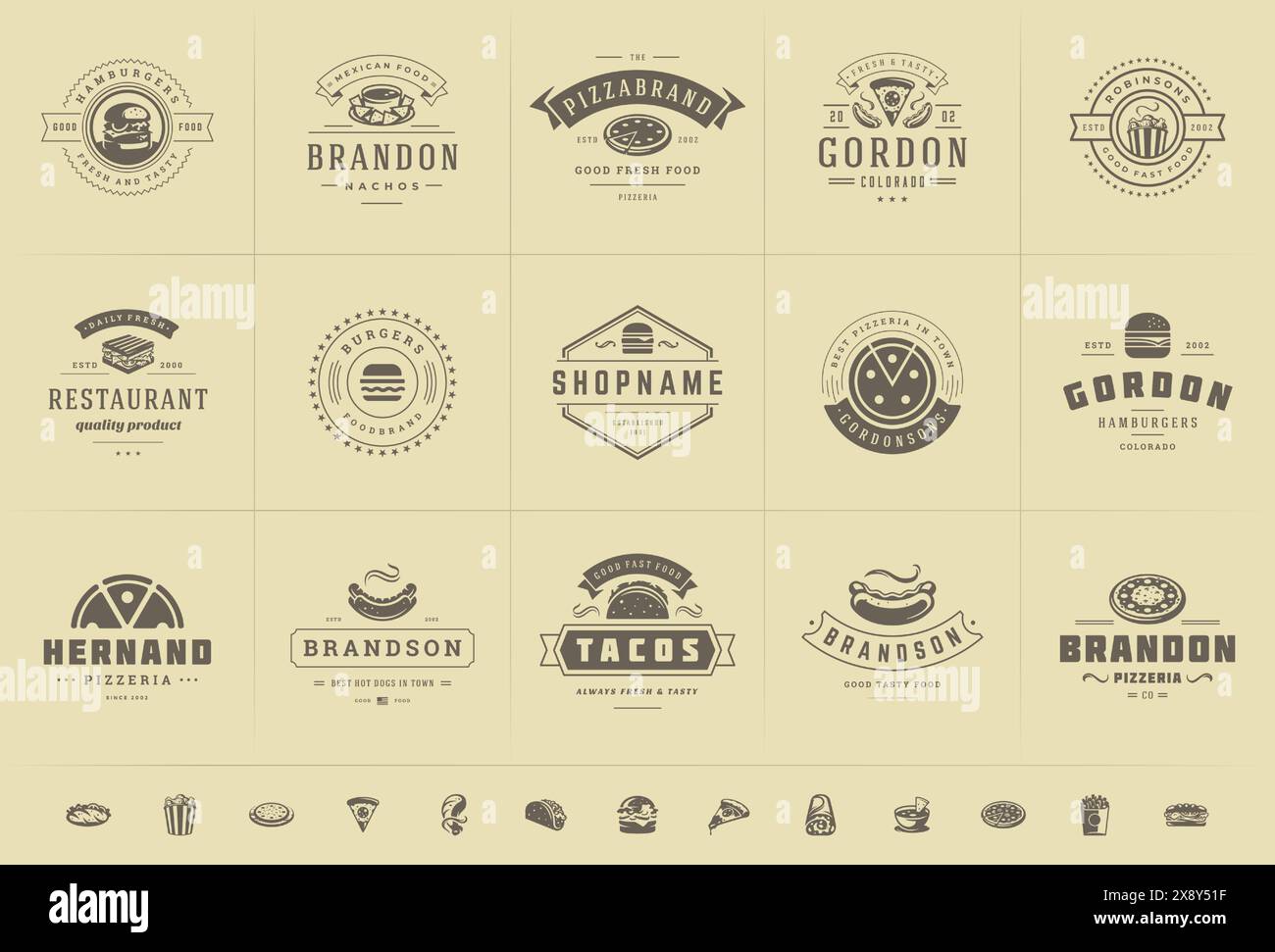 Fast food logos set vector illustration good for pizzeria or burger ...