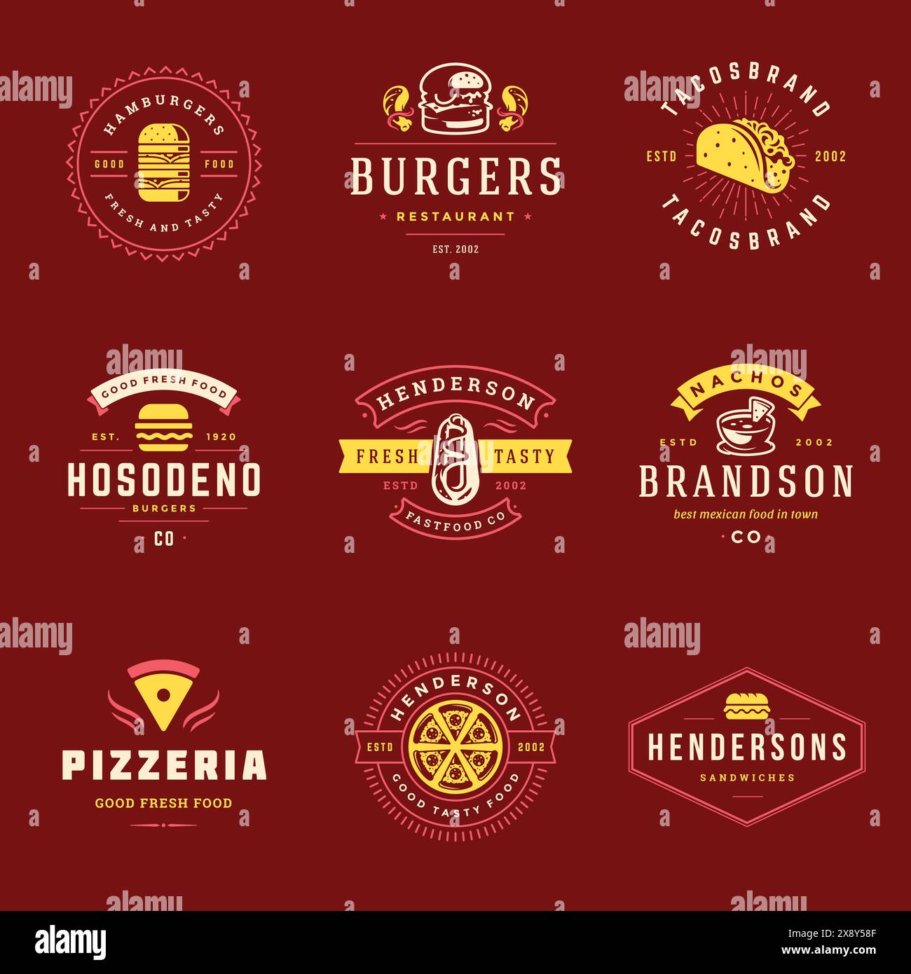 Fast food logos set vector illustration good for pizzeria or burger ...