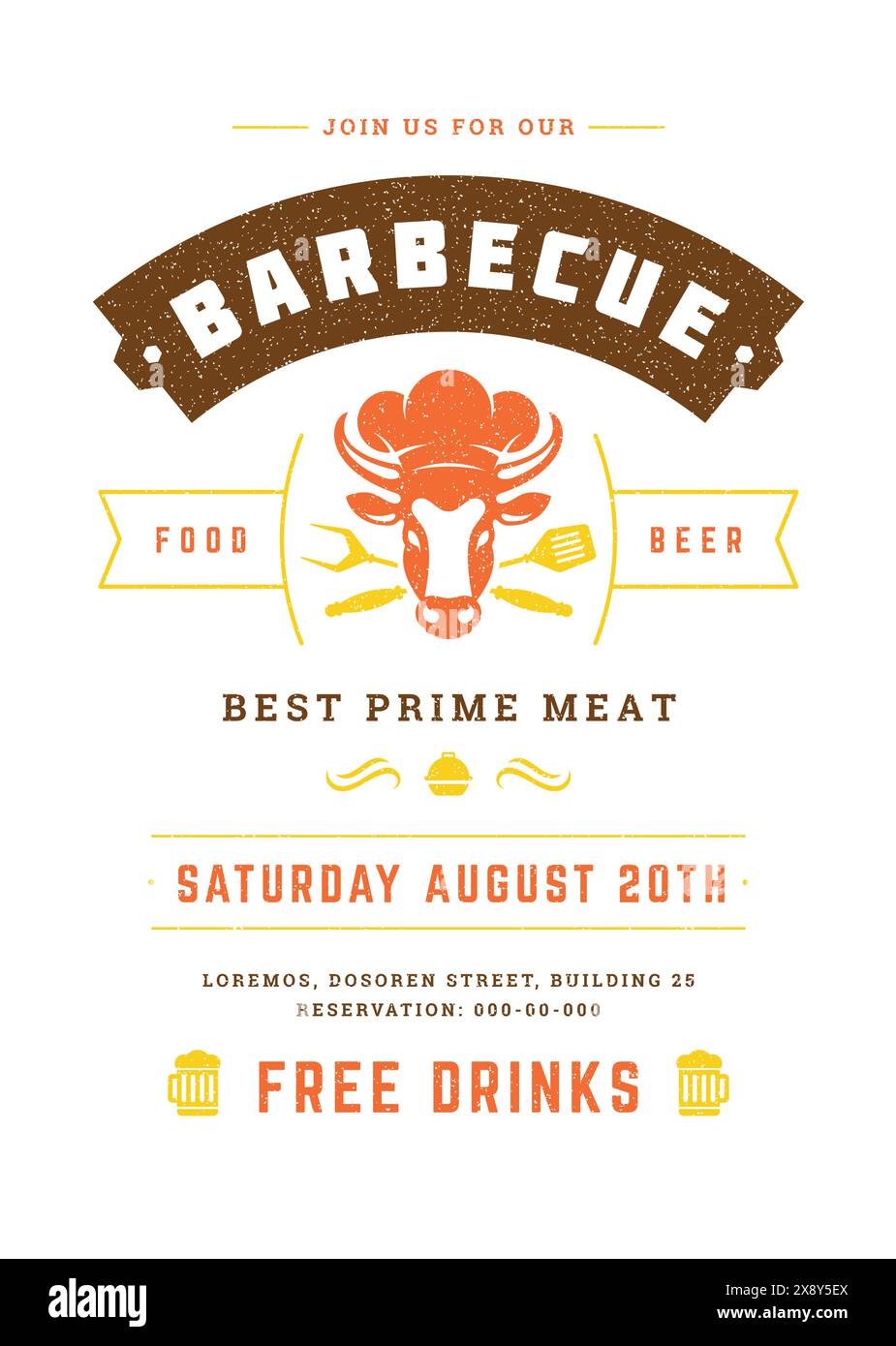 Barbecue party invitation flyer or poster design vector template. BBQ ...