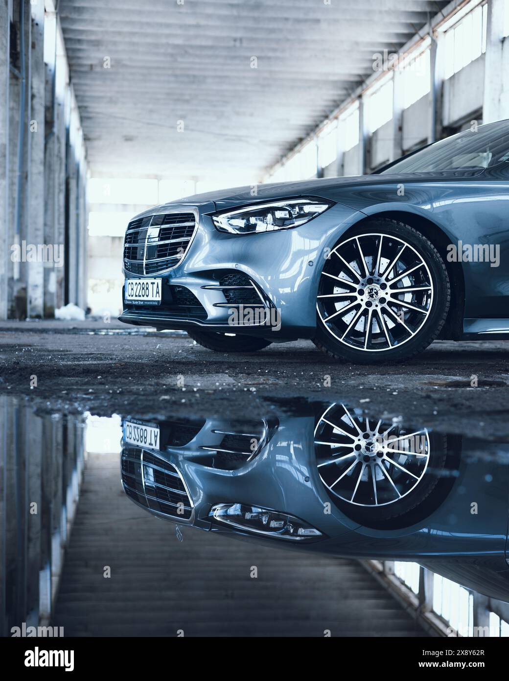 Bulgaria - 05 29 2024: Reflections of the front half of a Mercedes S ...