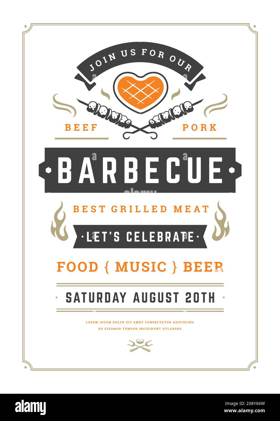 Barbecue party vector flyer or poster design template. BBQ cookout ...