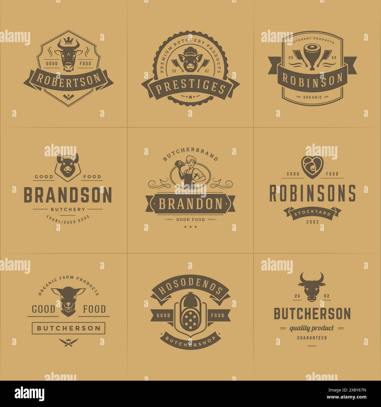Butcher shop logos set vector illustration good for farm or restaurant ...