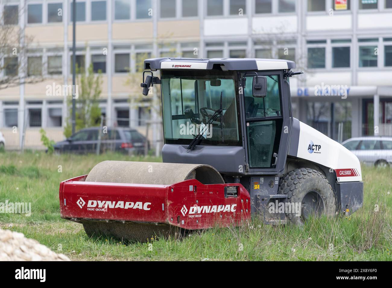 Nancy, France - View on a white and red single drum roller Dynapac ...